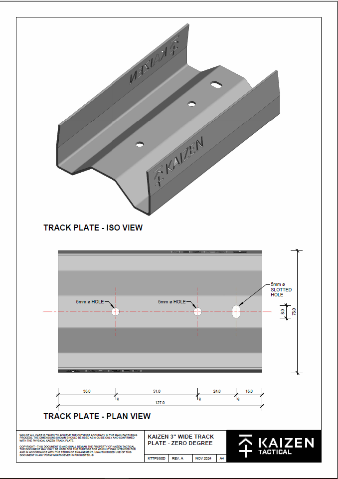 KAIZEN TRACK PLATE/BAG RIDER 3" WIDE ZERO DEGREE STAINLESS STEEL ...
